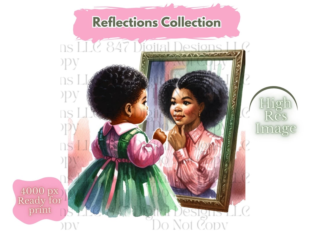 1 PNG Art Printable Nursery Printable Reflection Baby in Pink & Green ...