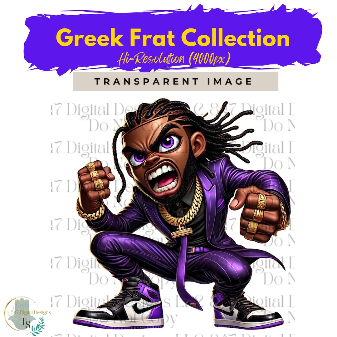 Fraternity Stroll Chibi Guys | Fraternity Men PNG | Purple and Gold ...