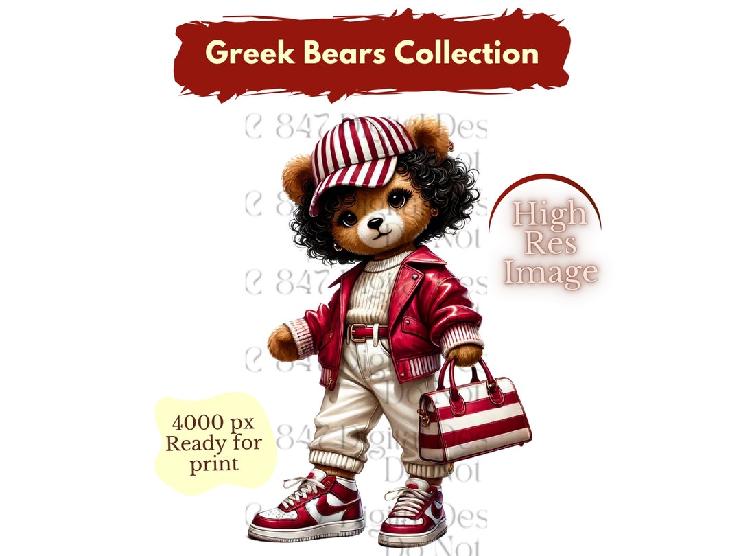 Greek Swag Bear | Hip Hop Teddy Bear PNG | Crimson and Cream Bear ...