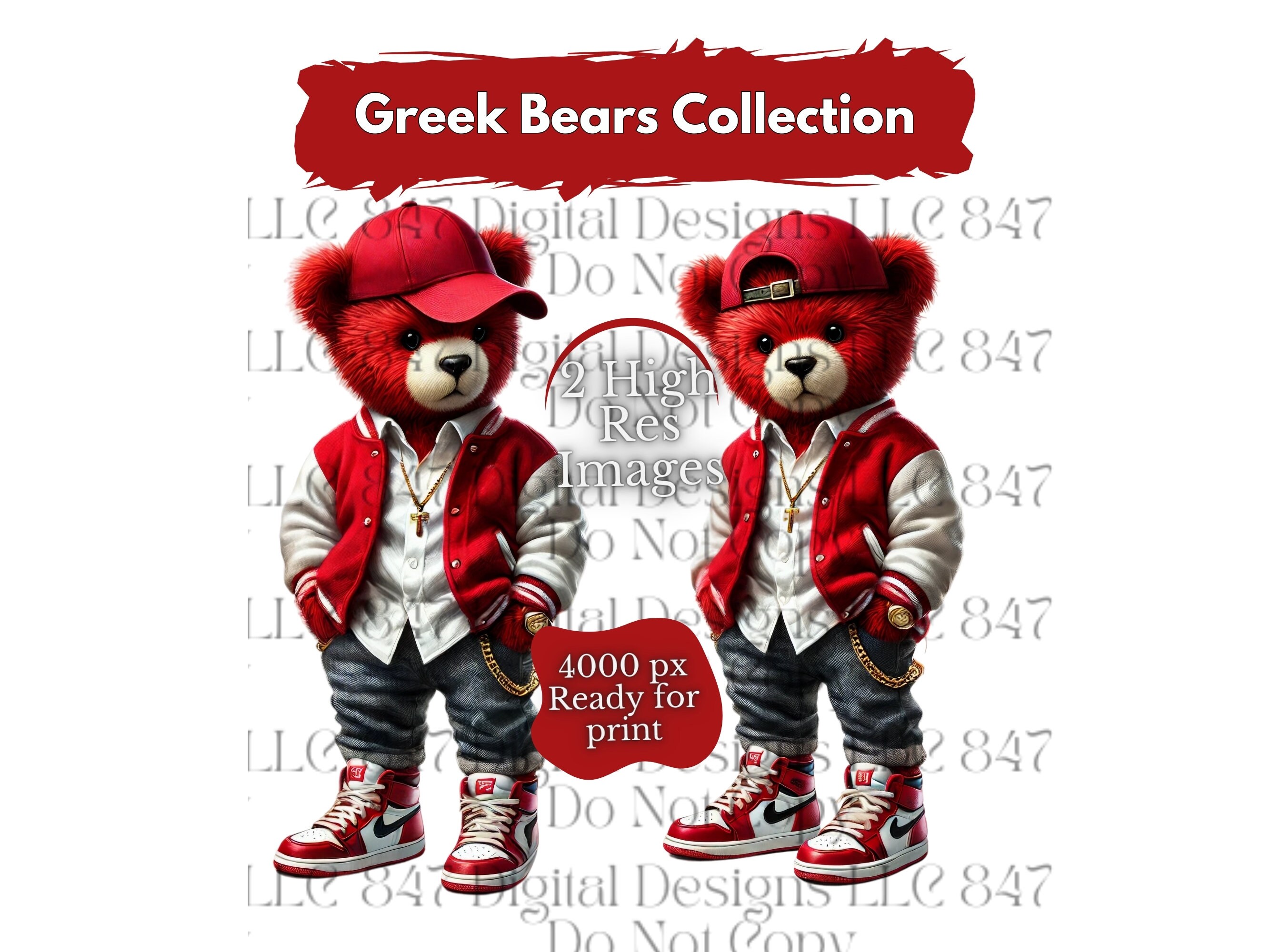 Greek Swag Bear | Hip Hop Teddy Bear PNG | Red and White Bear | Teddy ...