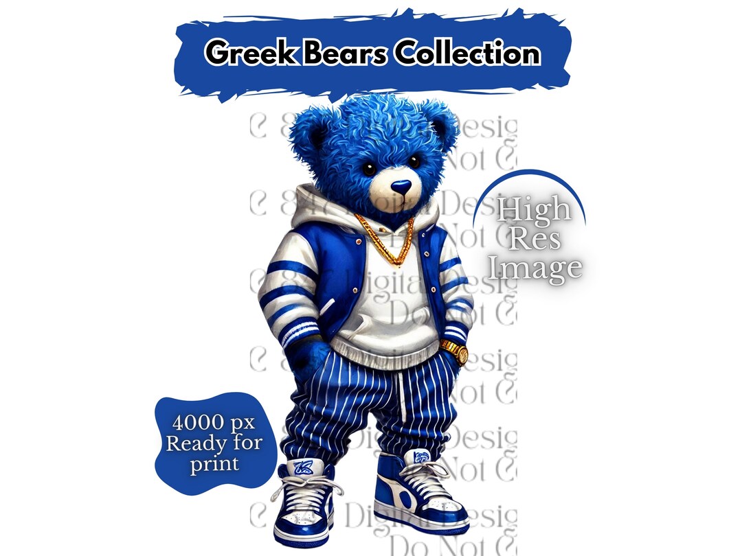 Greek Swag Bear PNG | Hiphop Teddy Bear PNG | Blue and White Bear ...