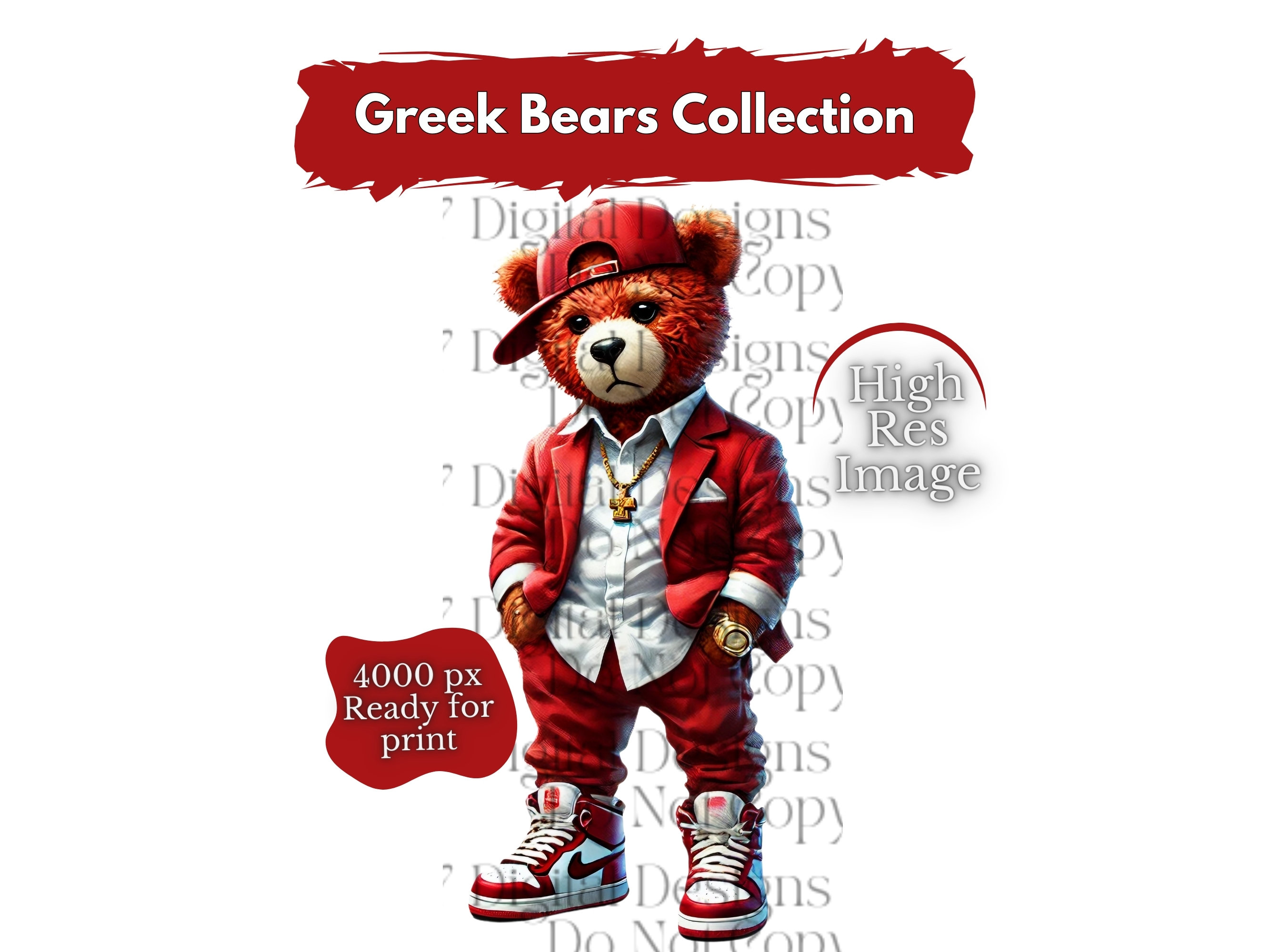 Greek Swag Bear | Hip Hop Teddy Bear PNG | Red and White Bear | Teddy ...