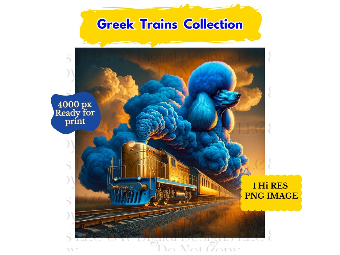 1 PNG Art Printable | Blue and Gold Train | Train Tracks | Train Engine ...