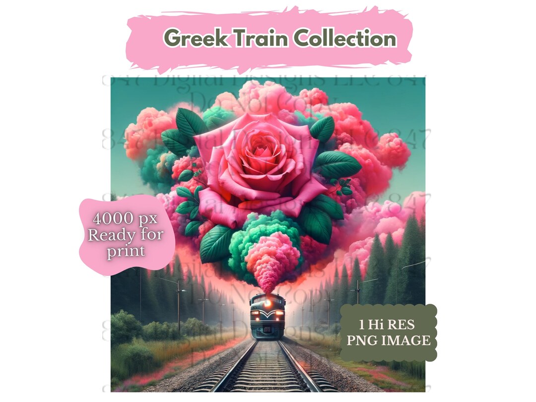1 PNG Art Printable | Pink and Green Train | Train Tracks | Train ...