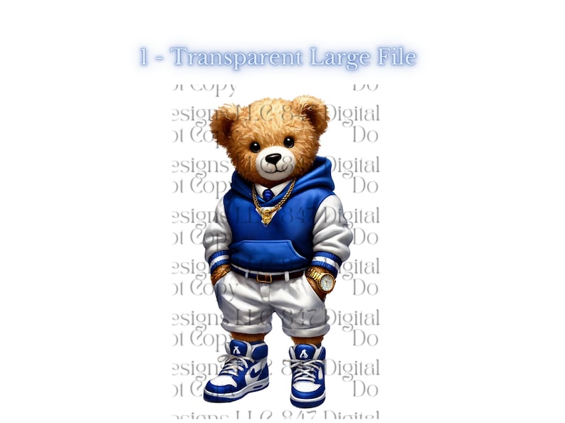 Greek Swag Bear PNG | Hiphop Teddy Bear PNG | Blue and White Bear ...