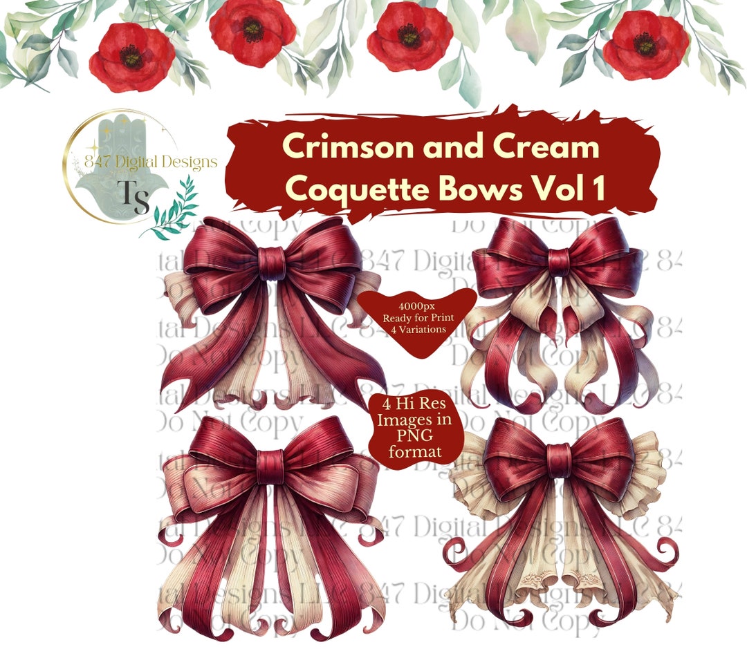 4 Crimson and Cream Coquette Bows | Polka Dot Coquette PNG | Bow ...