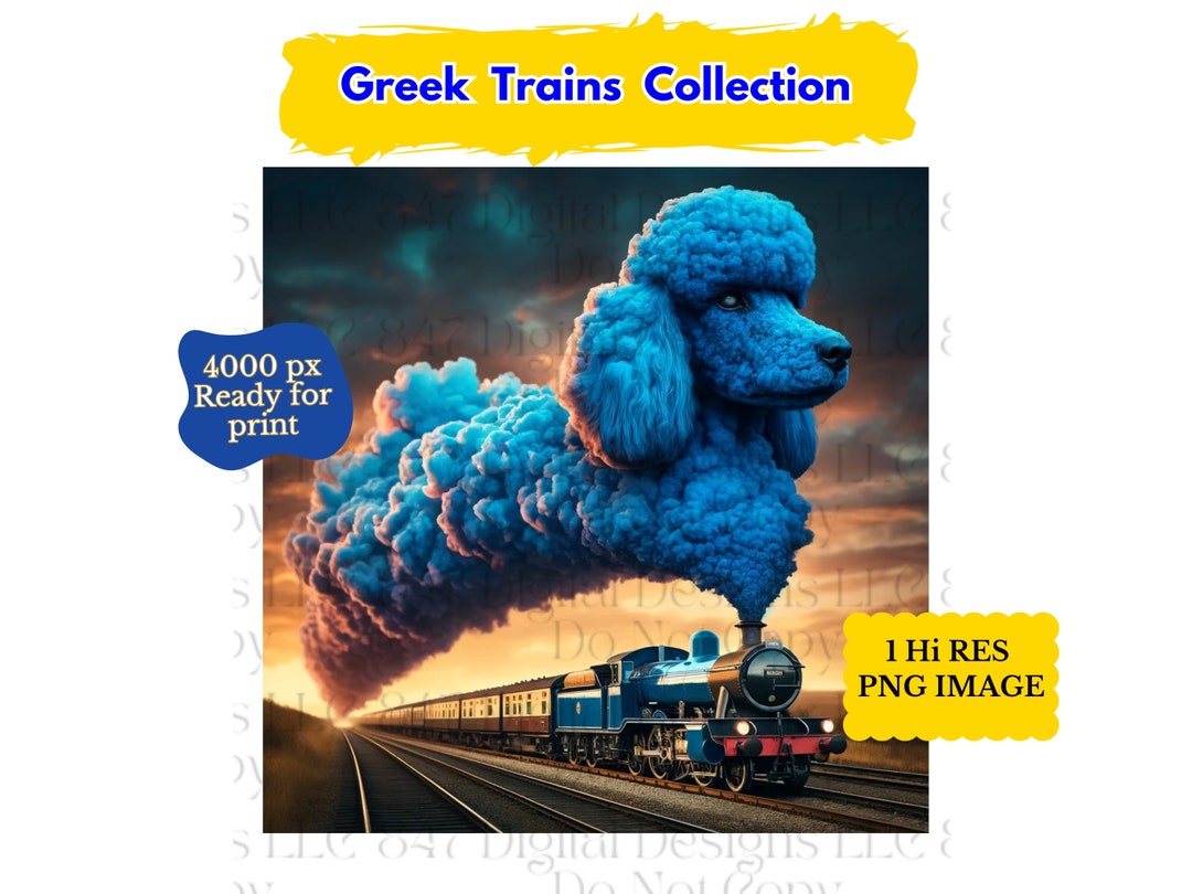 1 PNG Art Printable | Blue and Gold Train | Train Tracks | Train Engine ...