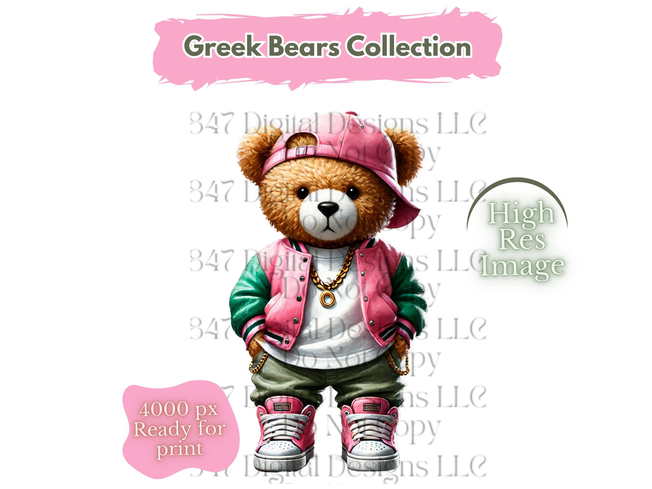 Greek Swag Bear | Hip Hop Teddy Bear PNG | Pink and Green Bear | Teddy ...