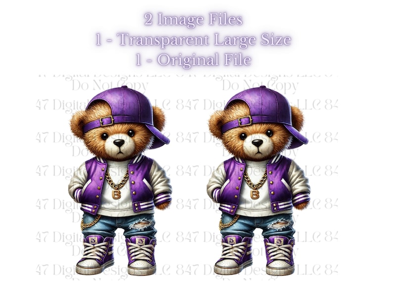 Greek Swag Bear | Hip Hop Teddy Bear PNG | Purple and Gold Bear | Teddy ...