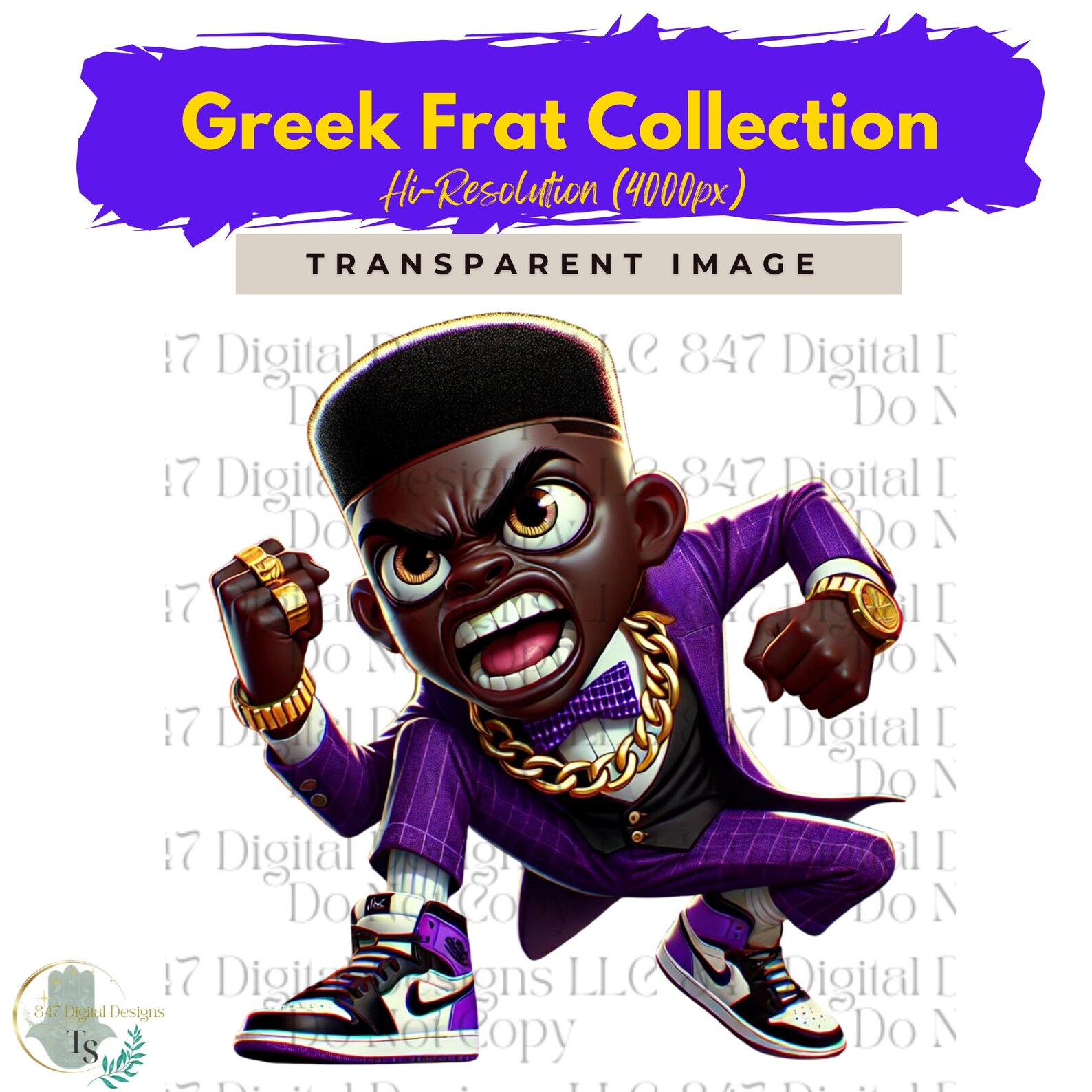 Fraternity Stroll Chibi Guys | Fraternity Men PNG | Purple and Gold ...