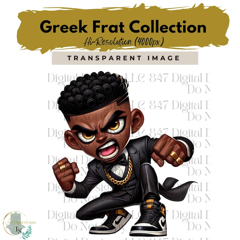 Fraternity Stroll Chibi Guy | Fraternity Men PNG | Black and Gold Suit ...