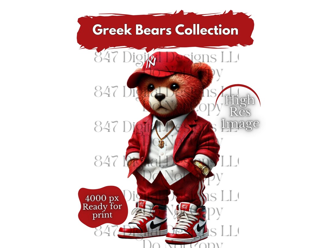 Greek Swag Bear | Hip Hop Teddy Bear PNG | Red and White Bear | Teddy ...
