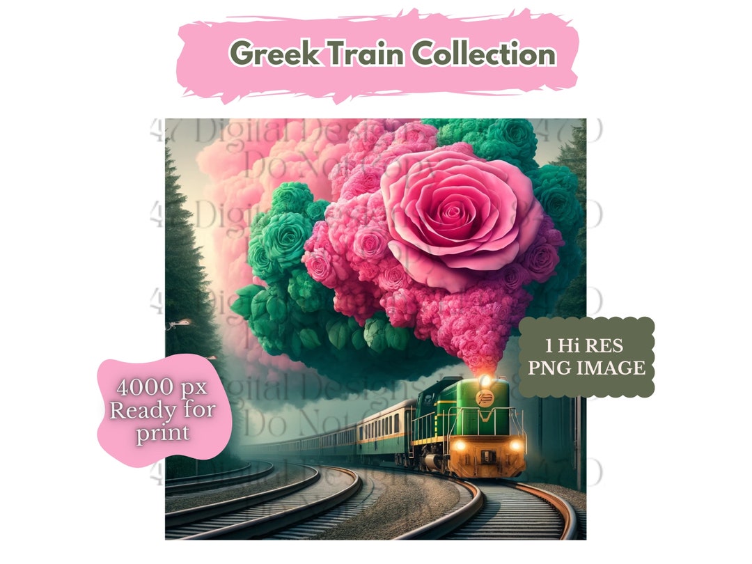 1 PNG Art Printable | Pink and Green Train | Train Tracks | Train ...