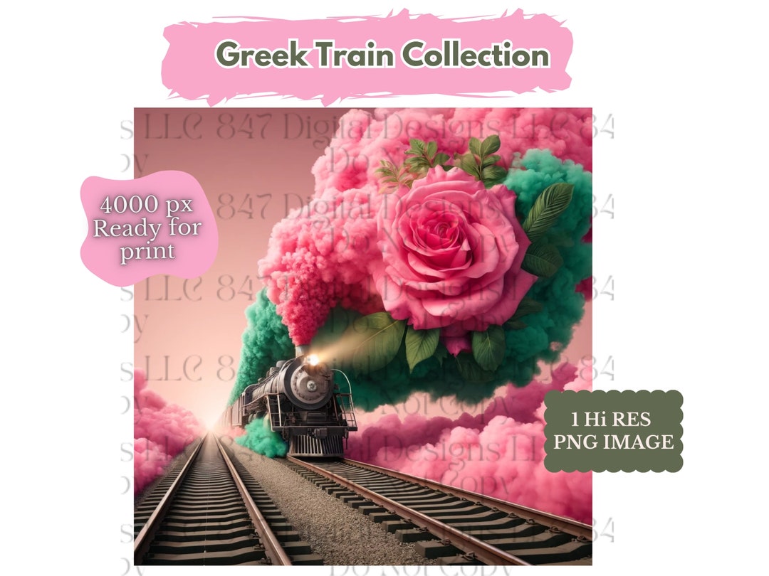 1 PNG Art Printable | Pink and Green Train | Train Tracks | Train ...