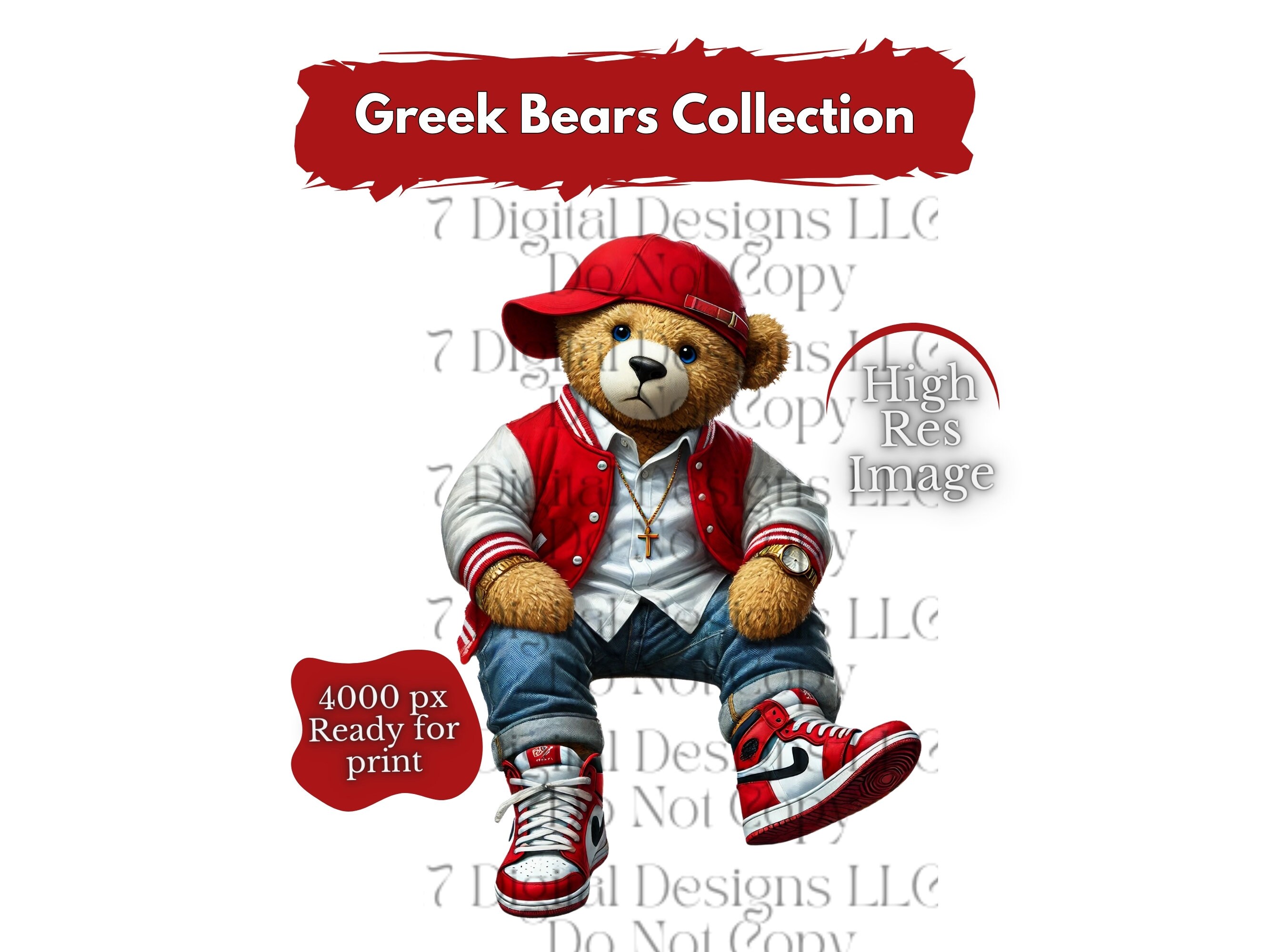 Greek Swag Bear | Hip Hop Teddy Bear PNG | Red and White Bear | Teddy ...