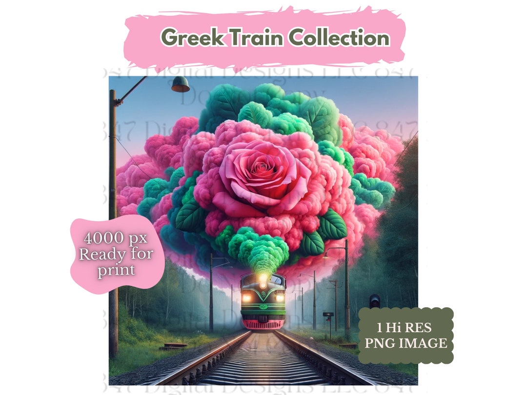 1 PNG Art Printable Pink and Green Train Train Tracks Train Engine PNG ...