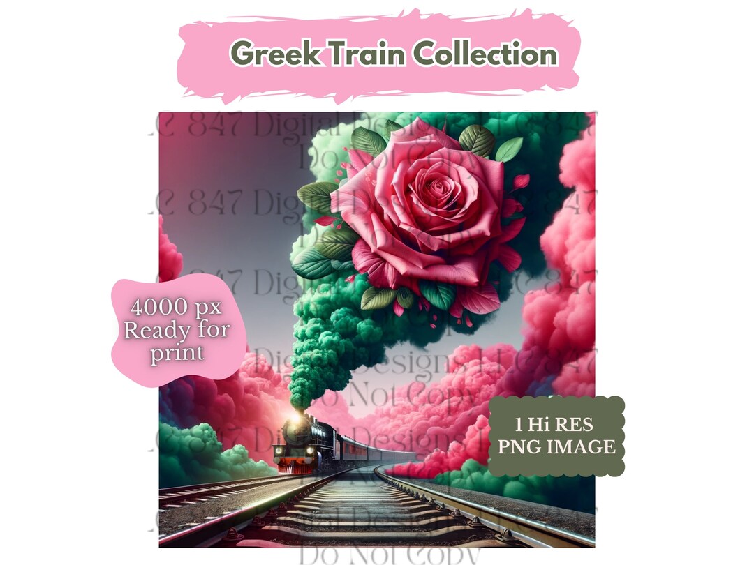 1 PNG Art Printable | Pink and Green Train | Train Tracks | Train ...