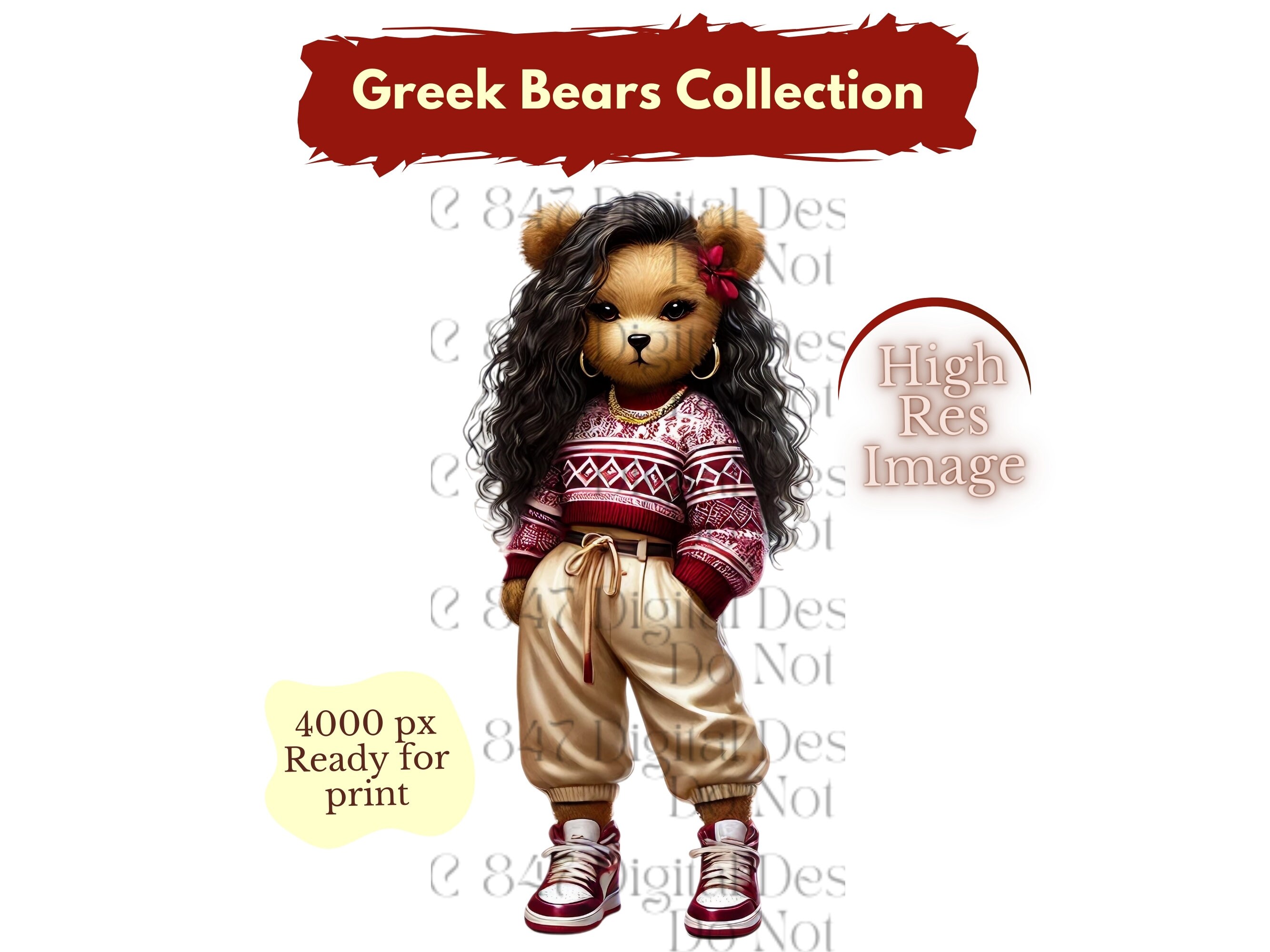 Greek Swag Bear | Hip Hop Teddy Bear PNG | Crimson and Cream Bear ...