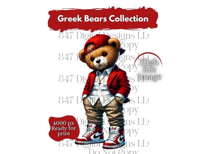 Greek Swag Bear | Hip Hop Teddy Bear PNG | Red and White Bear | Teddy ...
