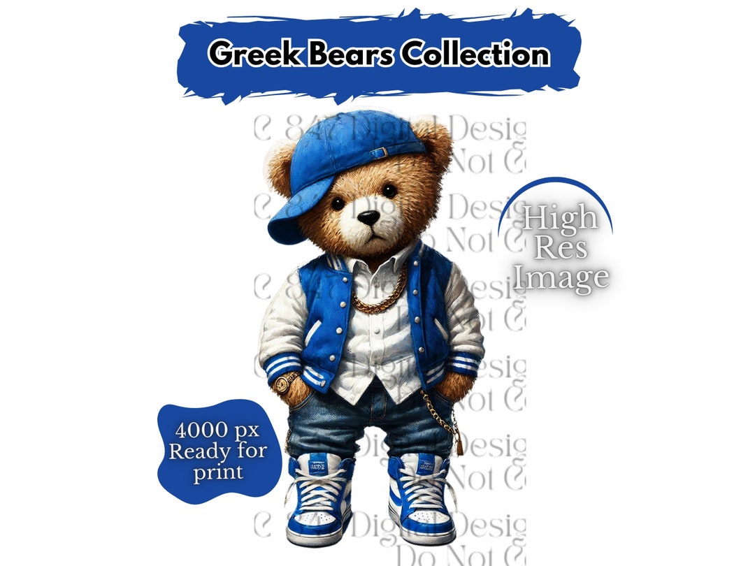 Greek Swag Bear PNG | Hiphop Teddy Bear PNG | Blue and White Bear ...