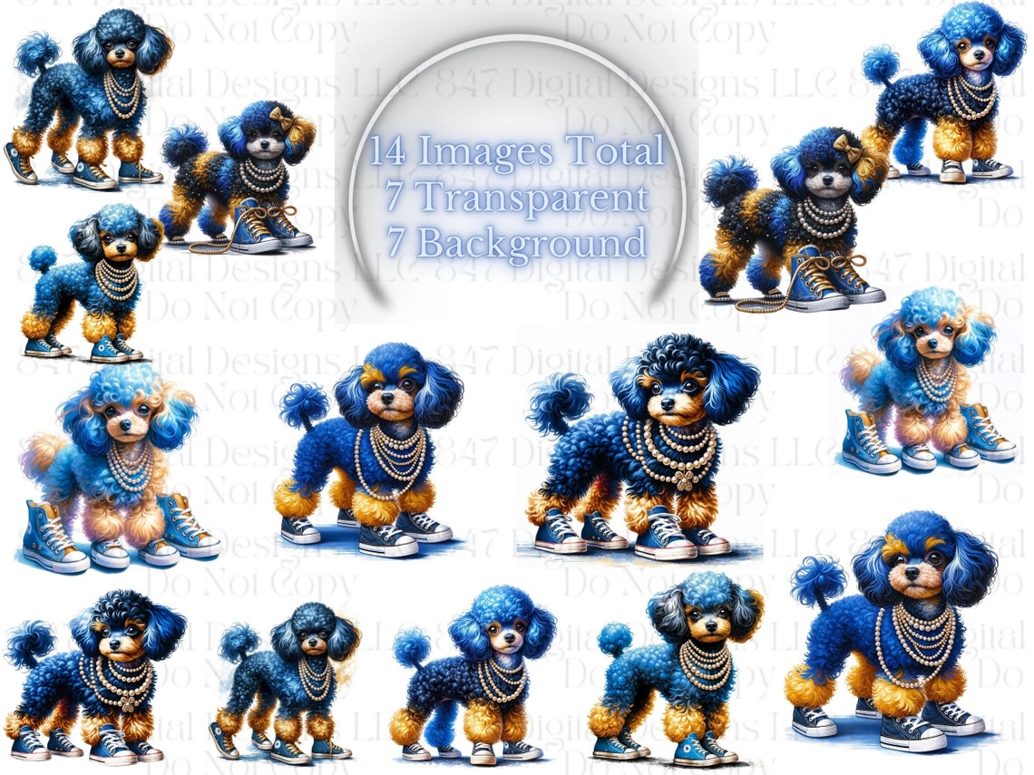 7 PNG Blue & Gold Poodles | Animal Clipart Bundle | Poodle PNG | Poodle ...