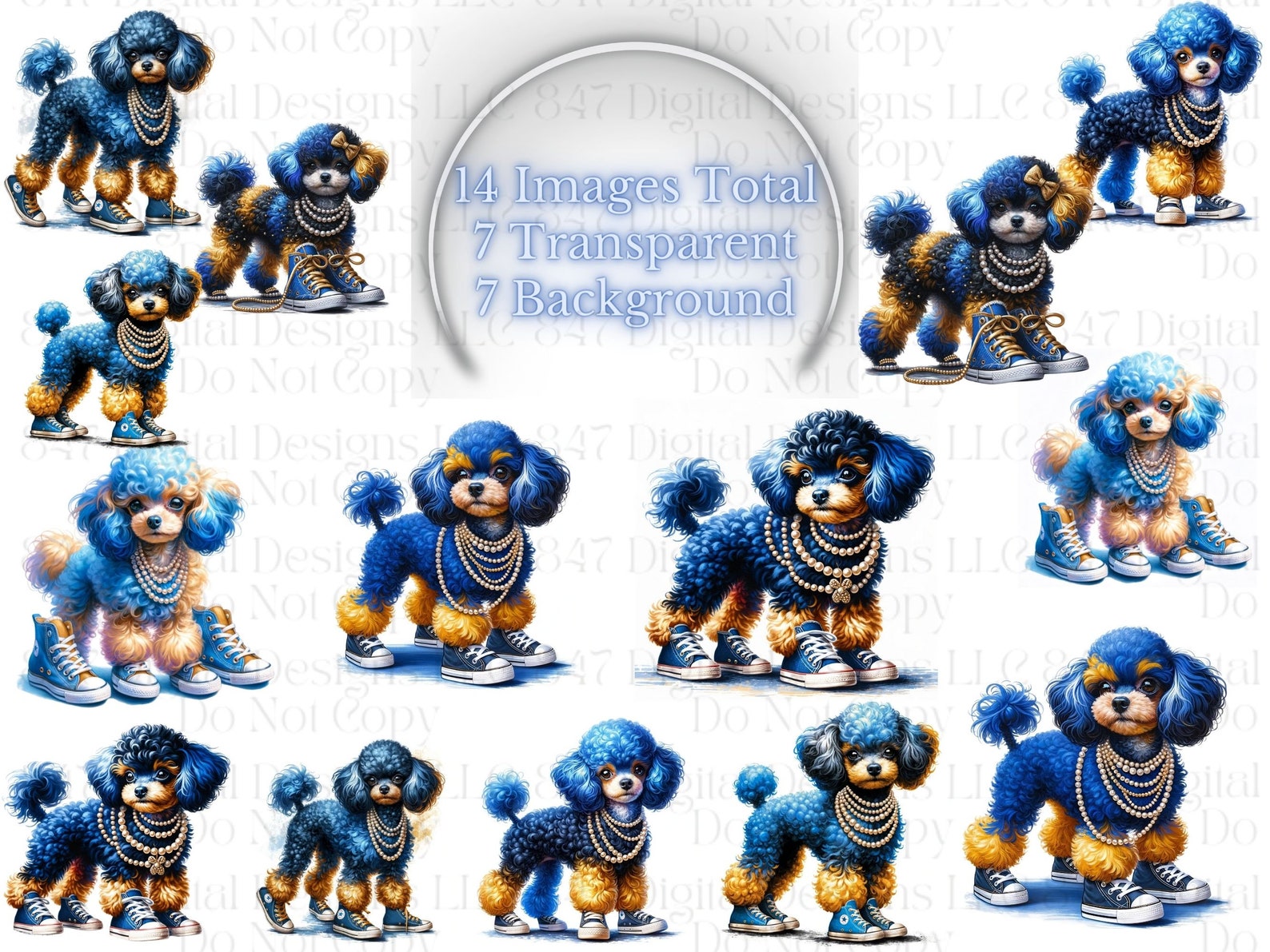 7 PNG Blue & Gold Poodles | Animal Clipart Bundle | Poodle PNG | Poodle ...