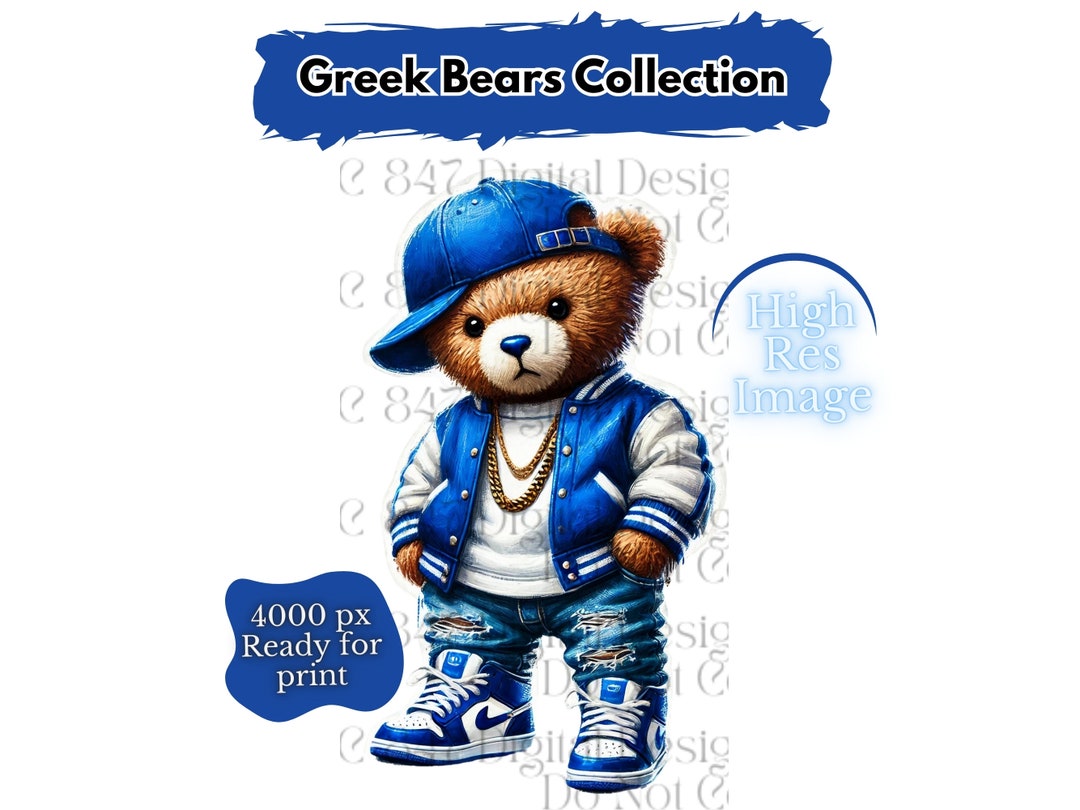 Greek Swag Bear PNG Hiphop Teddy Bear PNG Blue and White Bear Urban ...