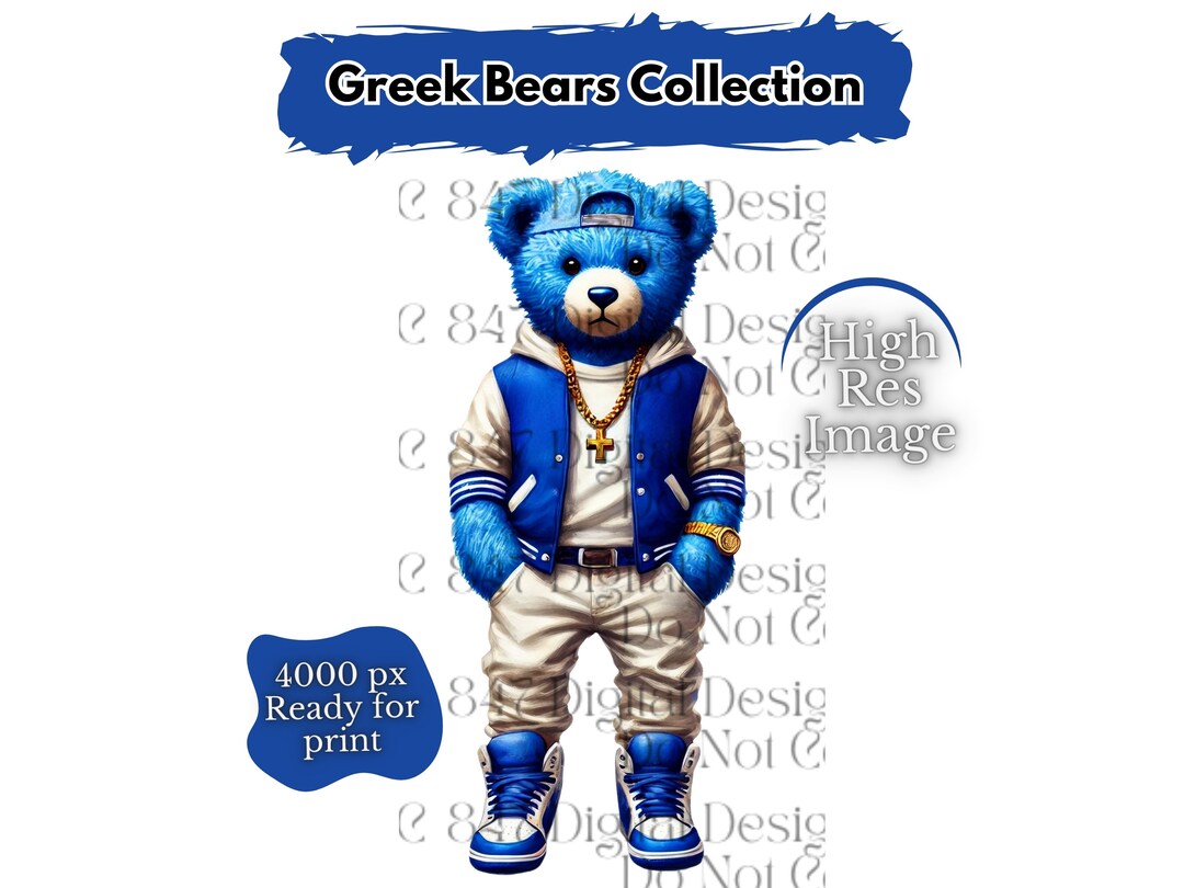 Greek Swag Bear PNG | Hiphop Teddy Bear PNG | Blue and White Bear ...
