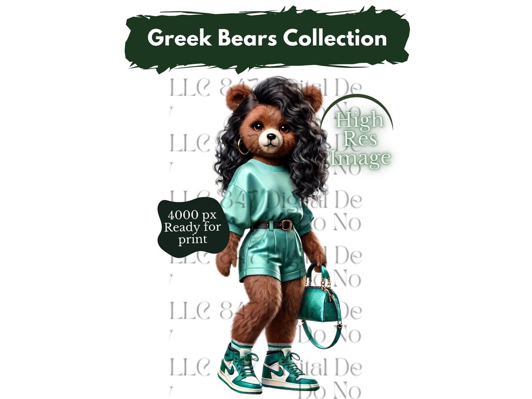 Greek Swag Bear | Hip Hop Teddy Bear PNG | Green and White Bear | Teddy ...