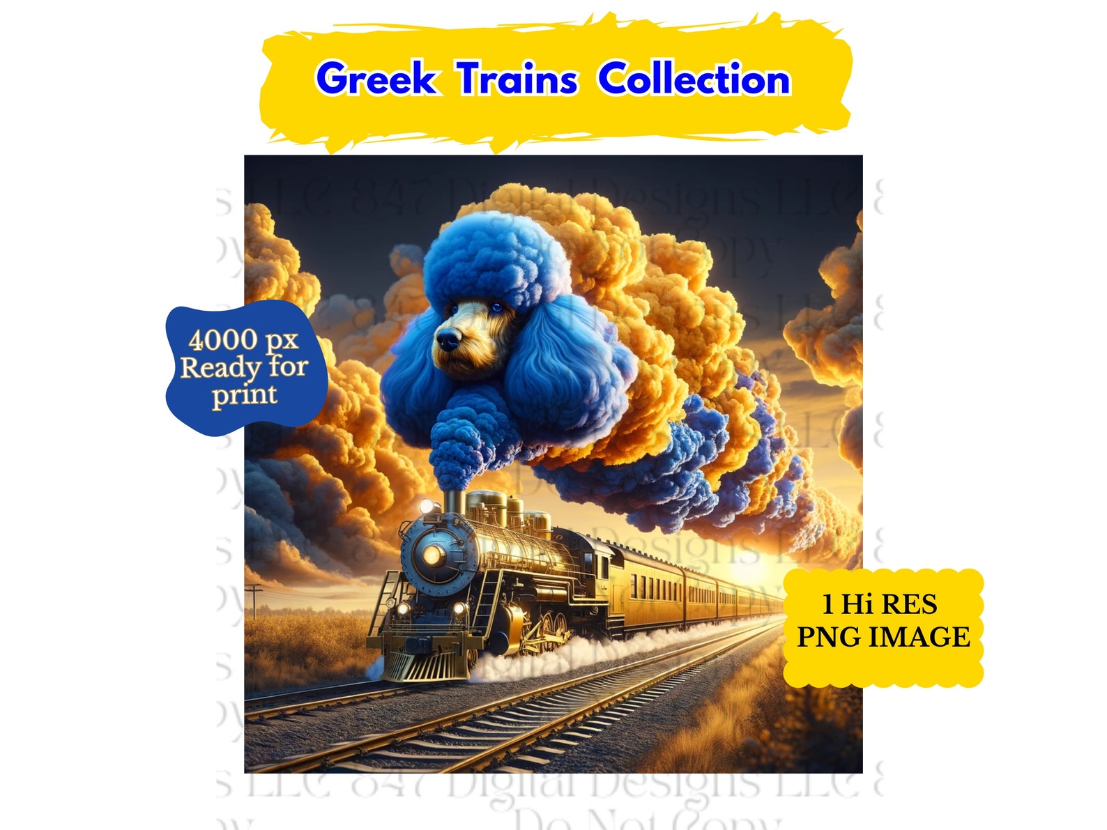 1 PNG Art Printable | Blue and Gold Train | Train Tracks | Train Engine ...