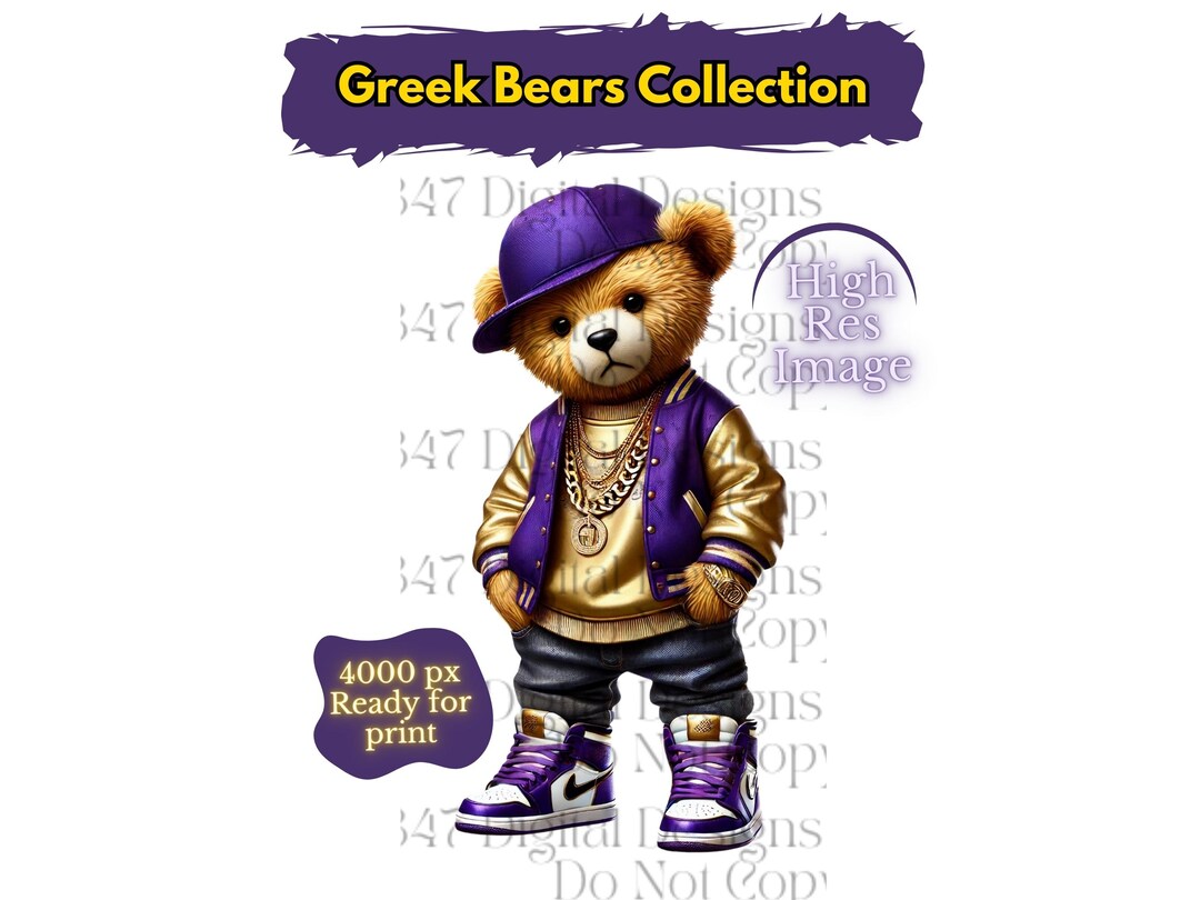 Greek Swag Bear | Hiphop Teddy Bear PNG | Purple and Gold Bear | Urban ...