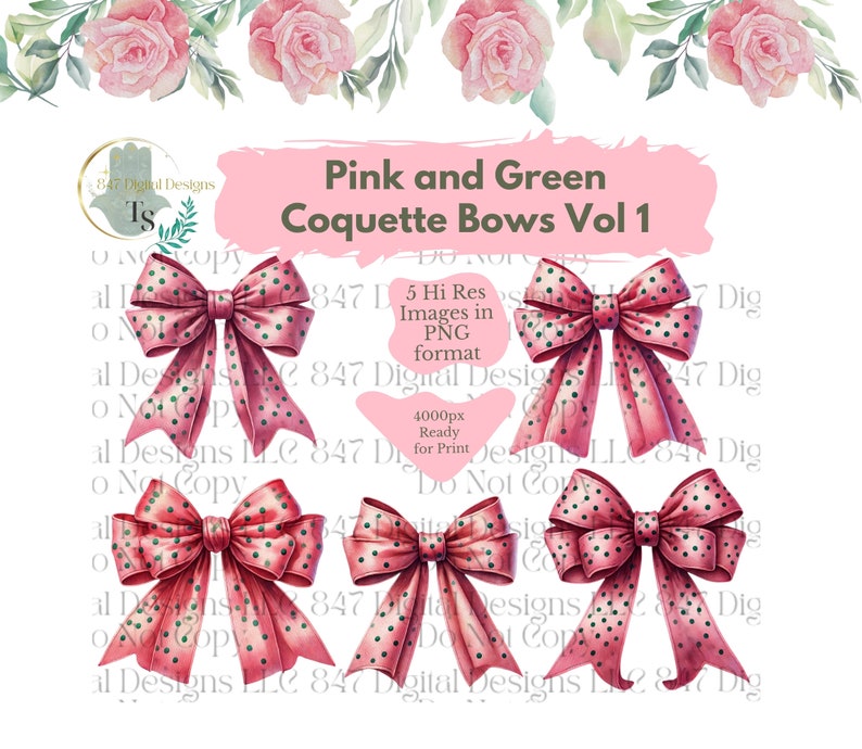 5 Green and Pink Coquette Bows | Coquette PNG | Bow Clipart | Green Bow ...