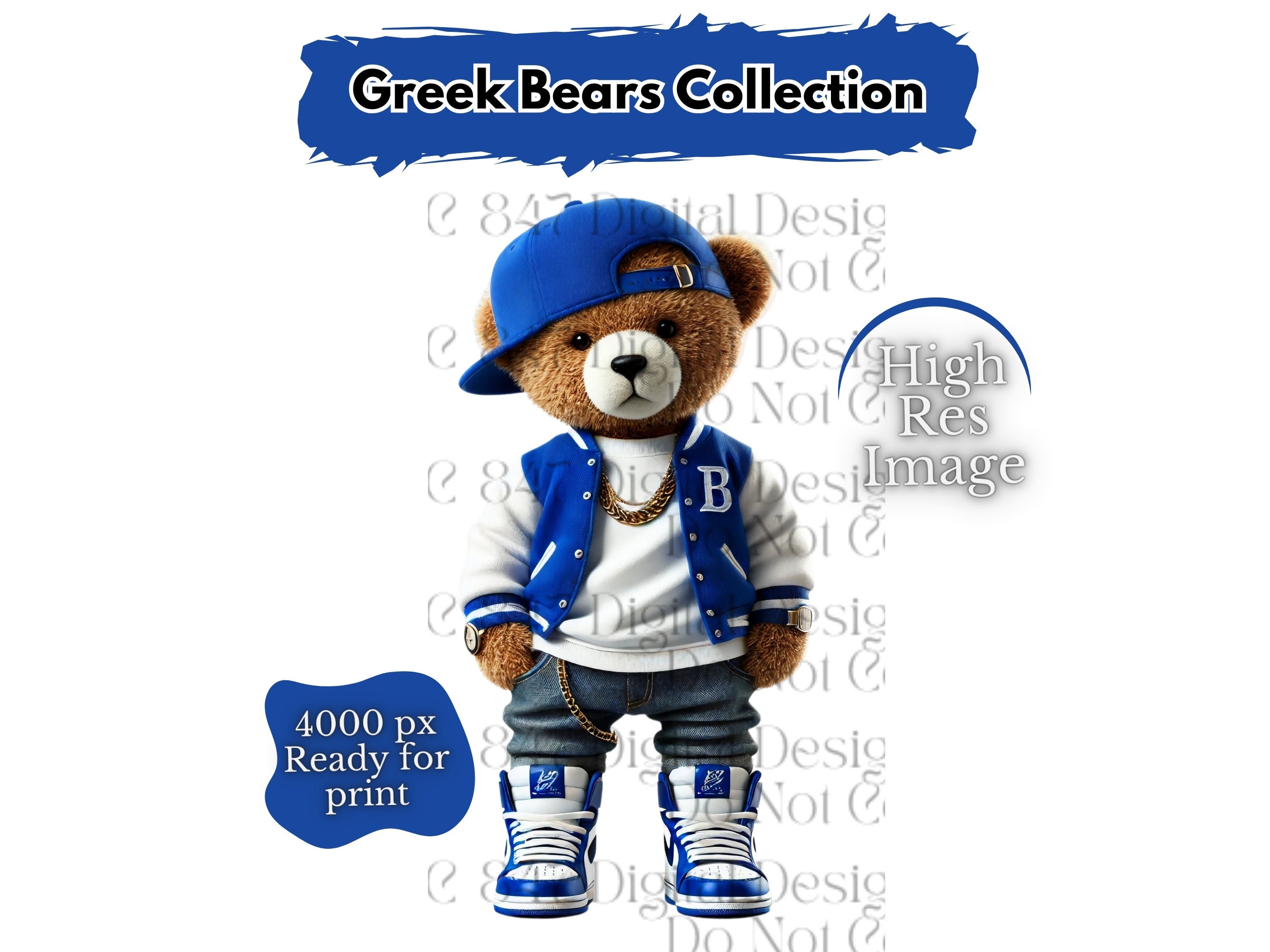 Greek Swag Bear PNG | Hiphop Teddy Bear PNG | Blue and White Bear ...
