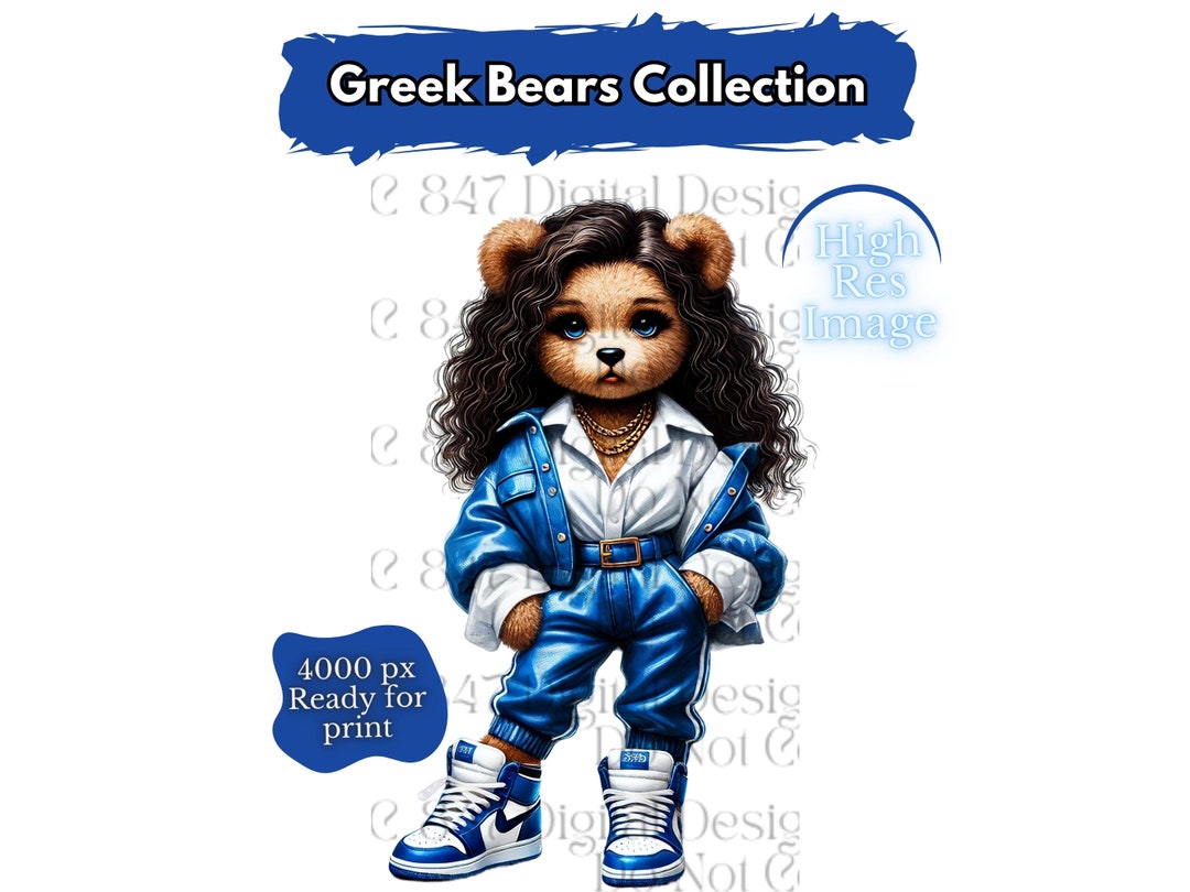 Greek Swag Bear | Hip Hop Teddy Bear PNG | Blue and White Bear | Teddy ...