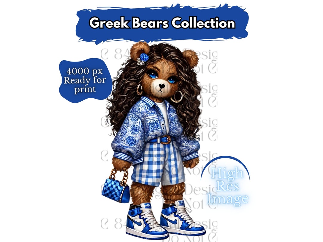 Greek Swag Bear | Hip Hop Teddy Bear PNG | Blue and White Bear | Teddy ...
