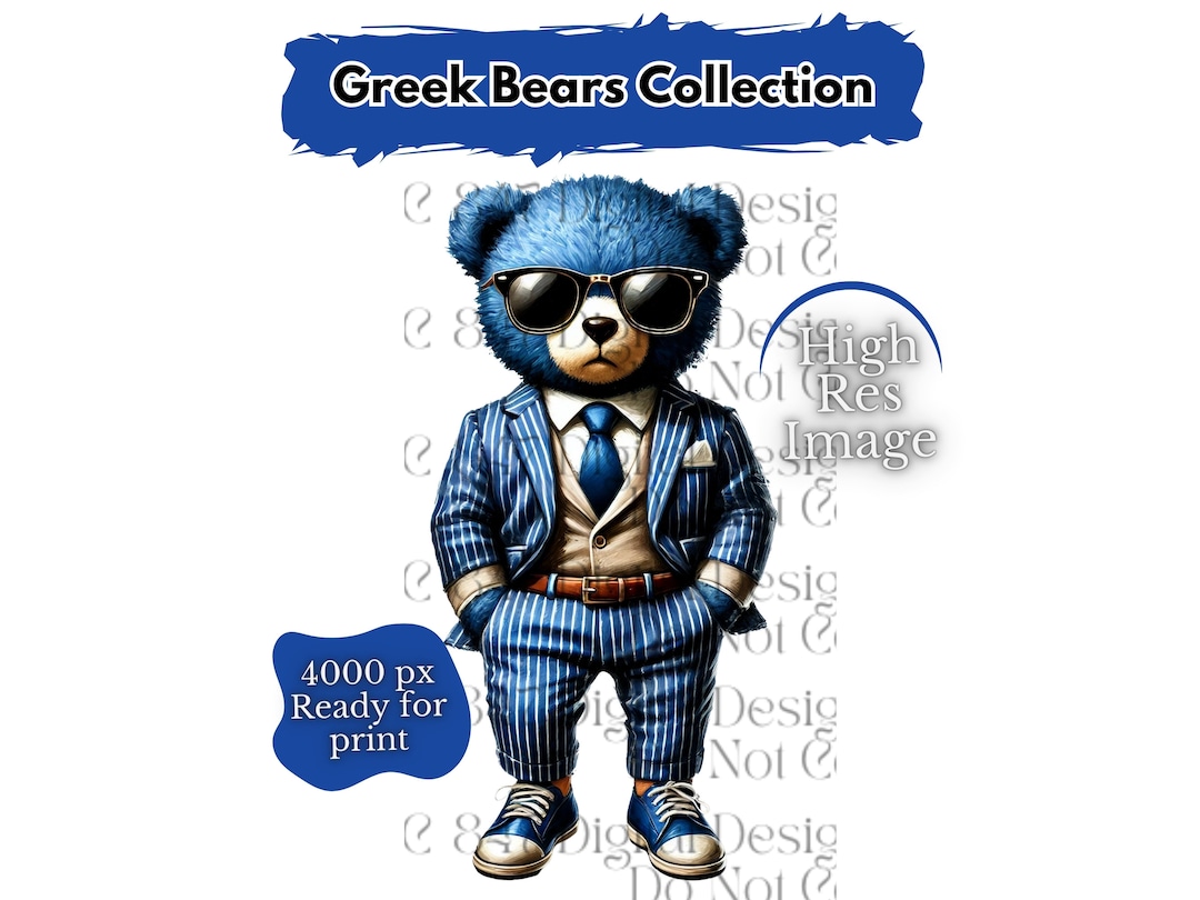 Greek Swag Bear PNG | Hiphop Teddy Bear PNG | Blue and White Bear ...