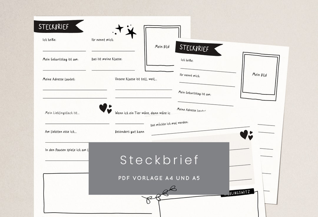 DIGITAL: Steckbrief A4 & A5 für Klassenzeitung oder Freundebuch - Etsy.de