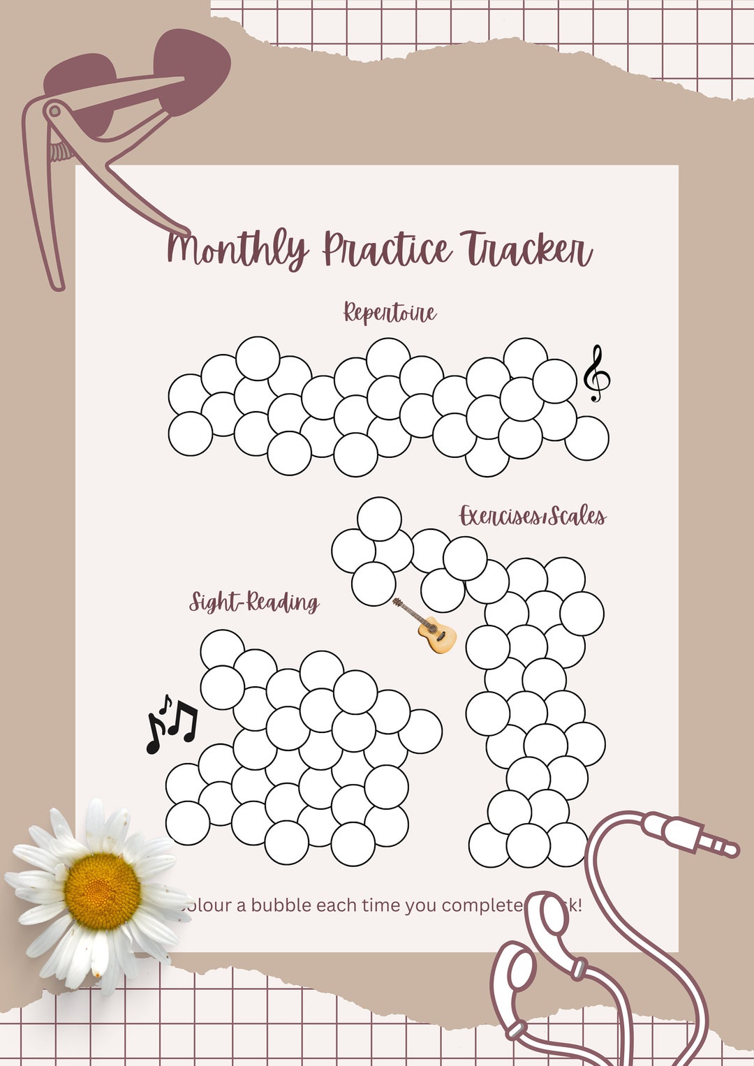 Monthly Music Practice Colouring Tracker - Etsy