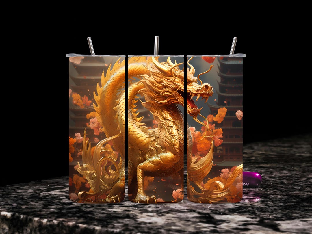 New-year Golden Dragon 20 Oz Skinny Tumbler - Etsy