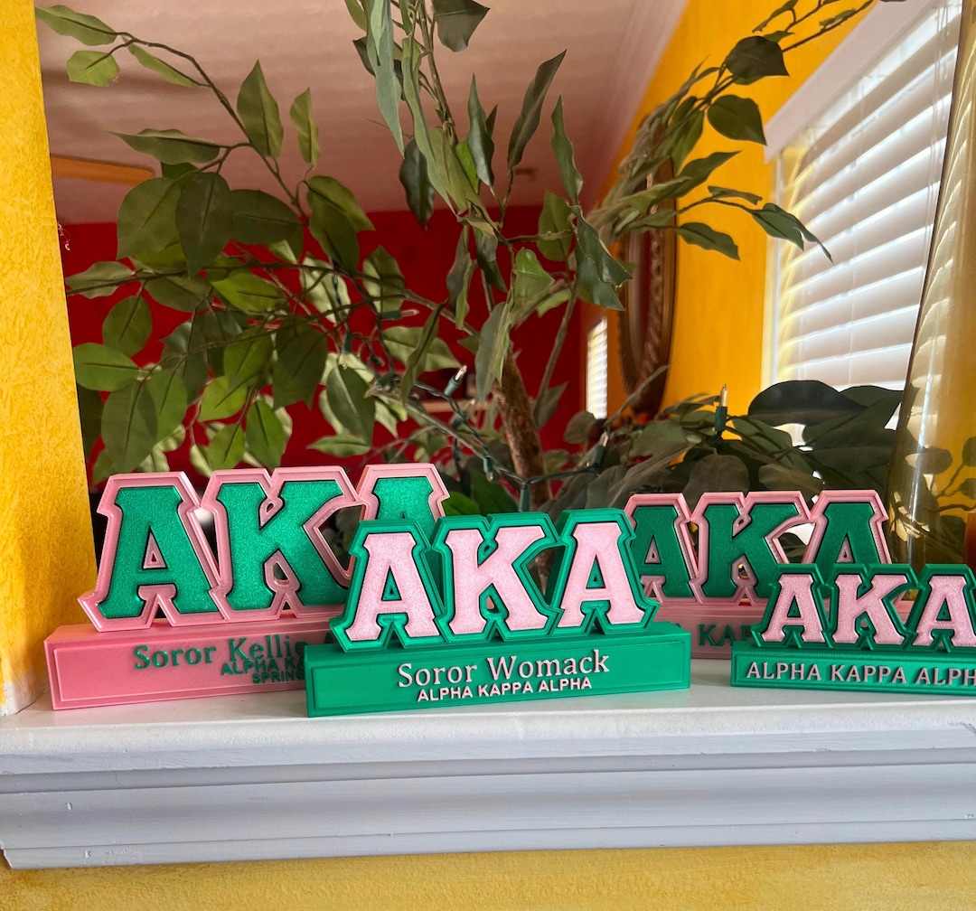 Alpha Kappa Alpha Inspired AKA Pink and Green Silver Soror Customizable ...