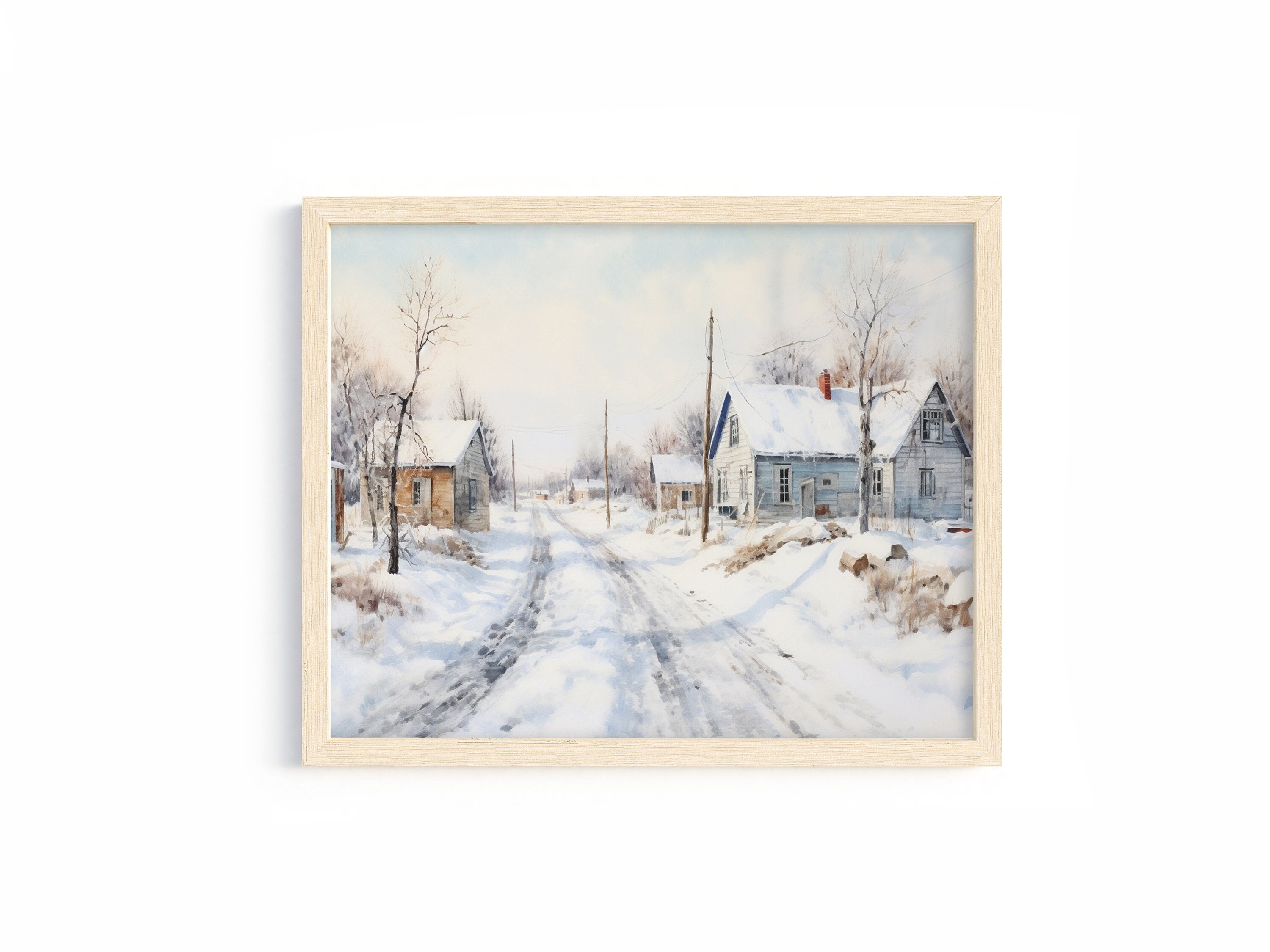 Rural Winter Village Printable, Nature Wall Art, Landscape Printable ...