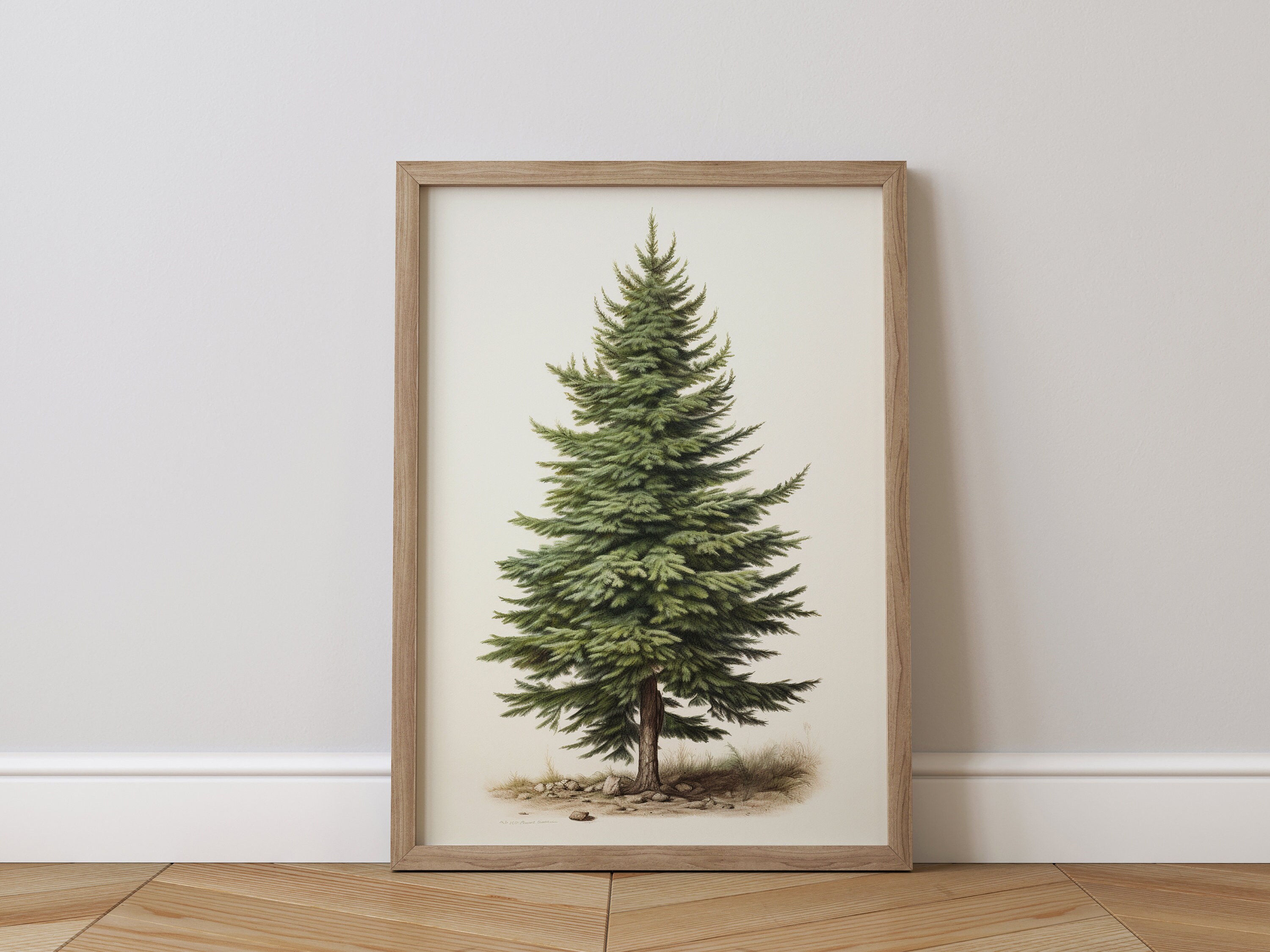 Spruce Tree Painting, Nature Wall Art, Monochrome Tall Spruce Tree Art ...