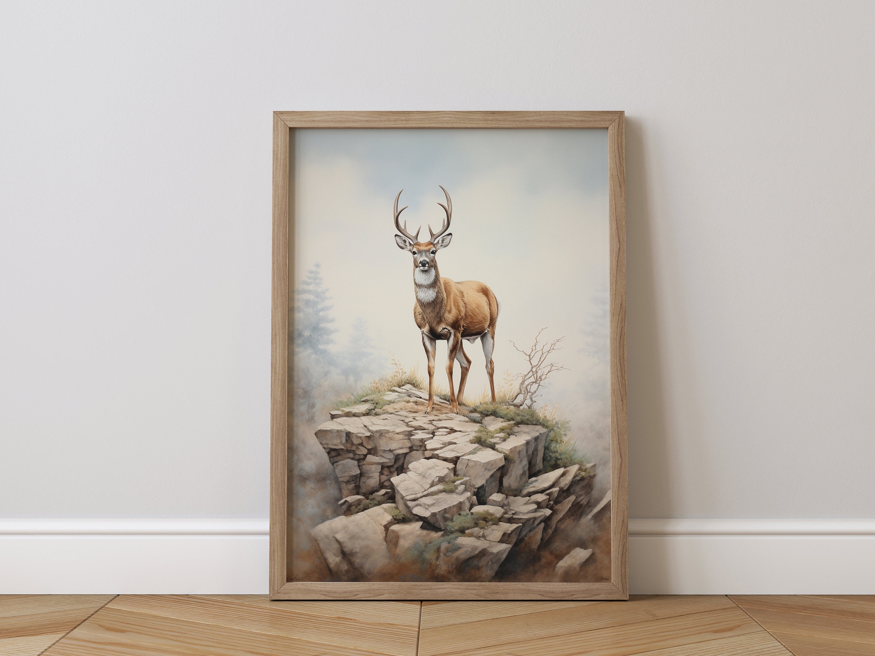 Watercolor Whitetail Deer Painting, Nature Wall Art, Pastel Deer Poster ...