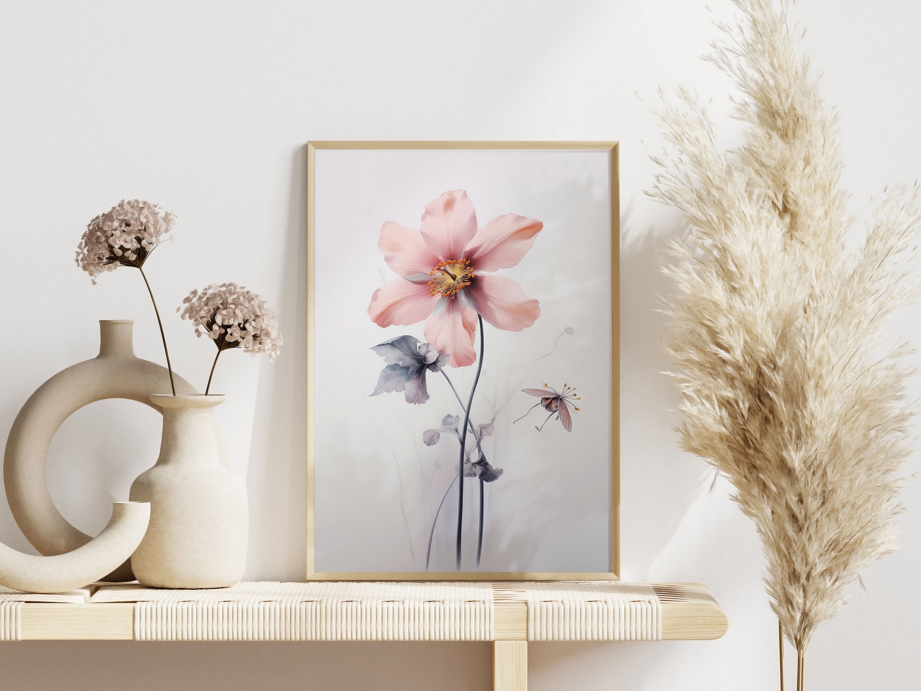 Watercolor Pink Flower Printable, Nature Wall Art, Pastel Flower ...