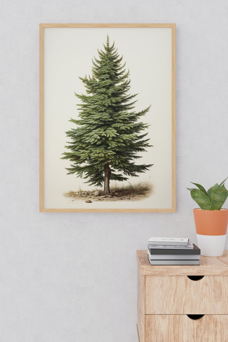 Spruce Tree Painting, Nature Wall Art, Monochrome Tall Spruce Tree Art ...
