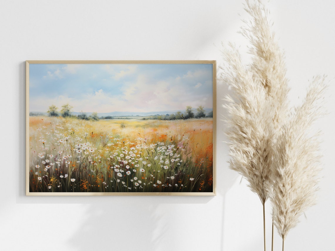 Sunny Flower Field Printable, Nature Wall Art, Landscape Printable ...