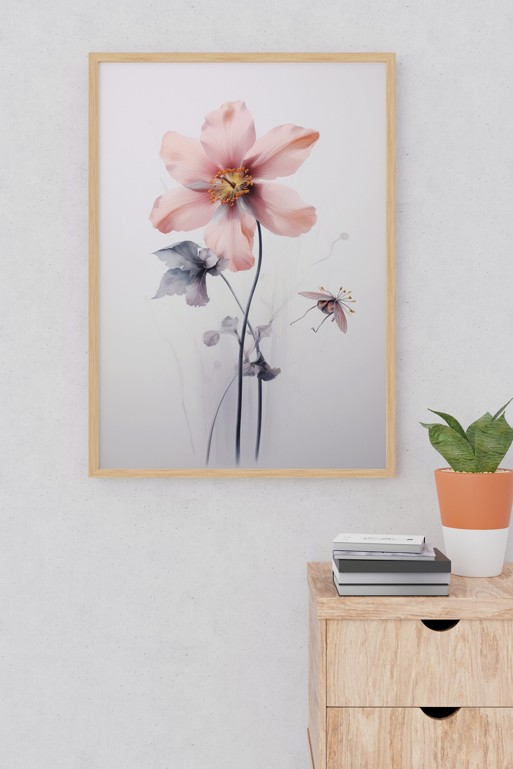Watercolor Pink Flower Printable, Nature Wall Art, Pastel Flower ...