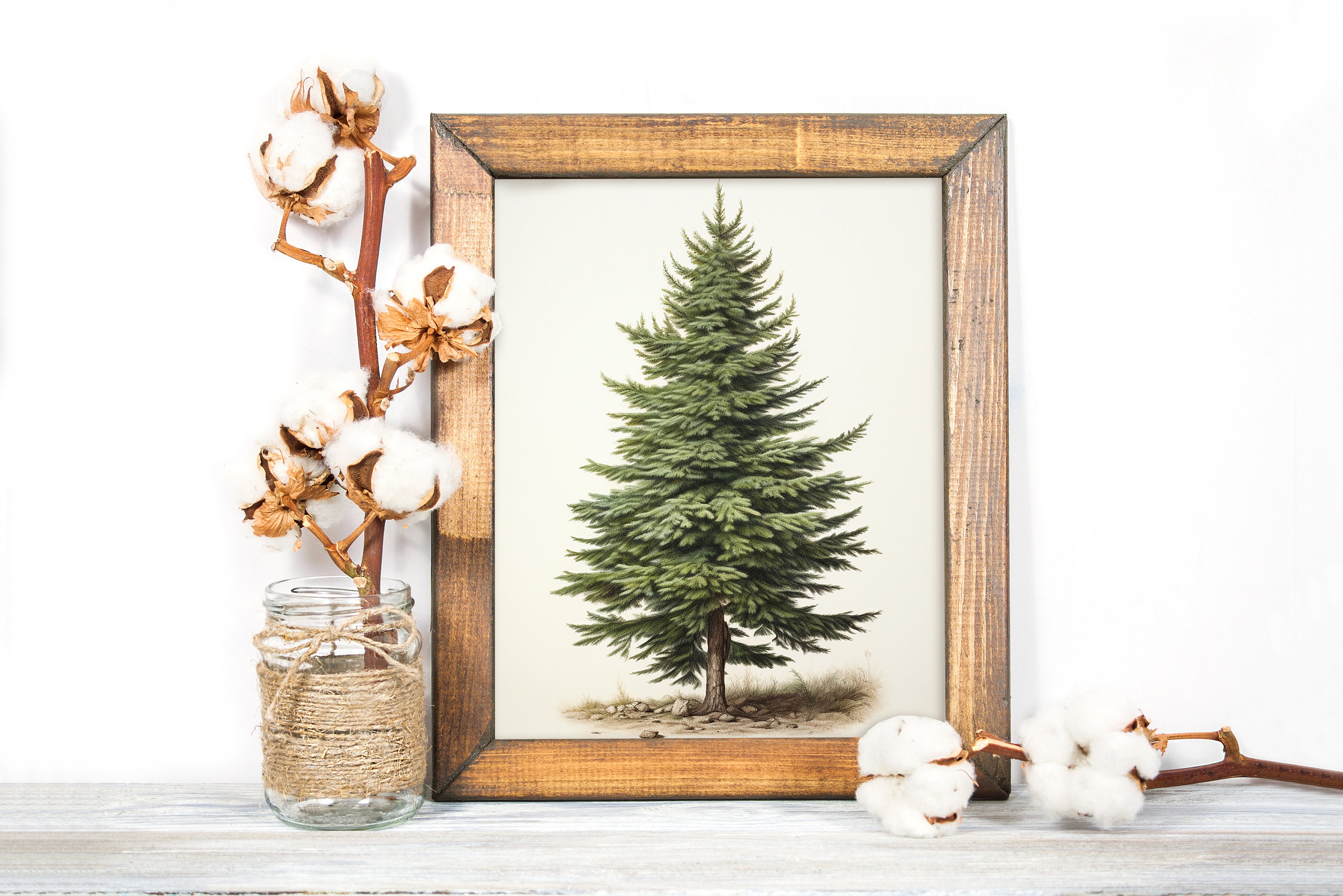 Spruce Tree Painting, Nature Wall Art, Monochrome Tall Spruce Tree Art ...