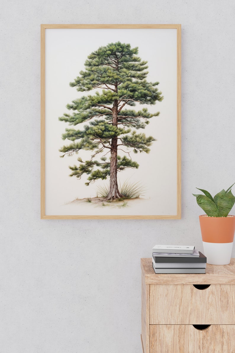 Pine Tree Printable, Nature Wall Art, Tall Pine Tree Printable Art, Realistic Pine Tree Print ...