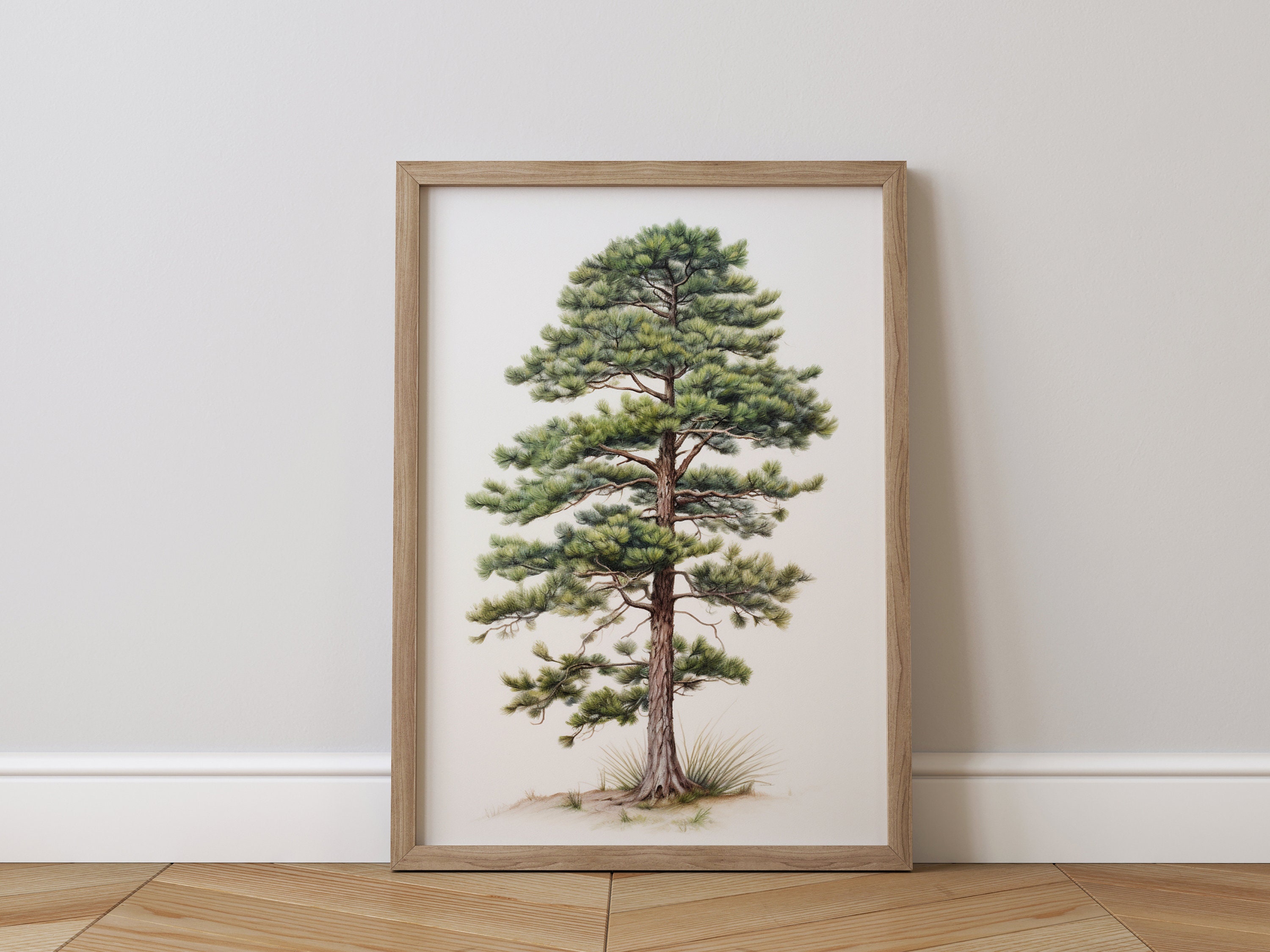 Pine Tree Painting, Nature Wall Art, Monochrome Tall Pine Tree Art ...